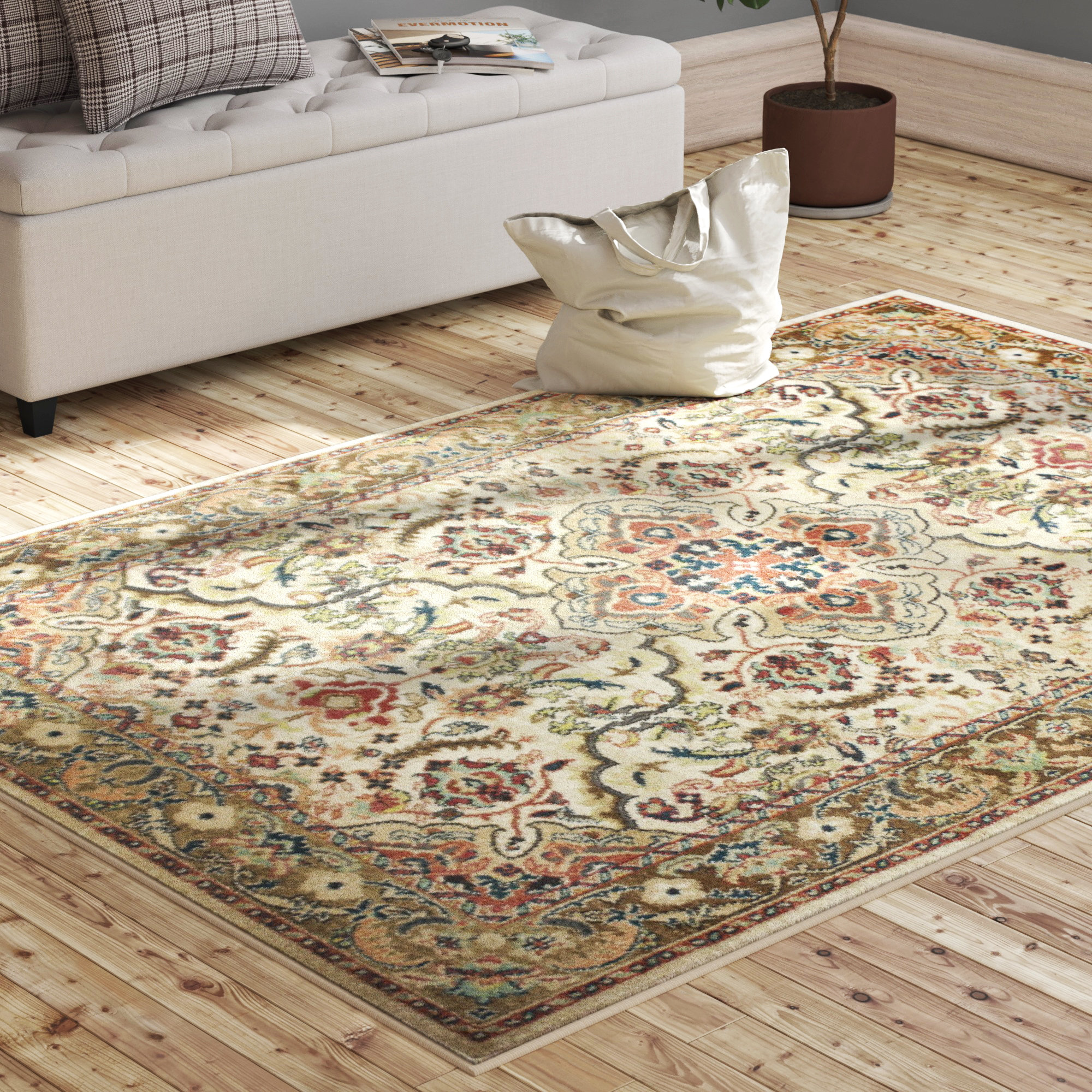 Three Posts™ Swifton Beige/Shades of Green/Light Rust/Blue Area Rug ...