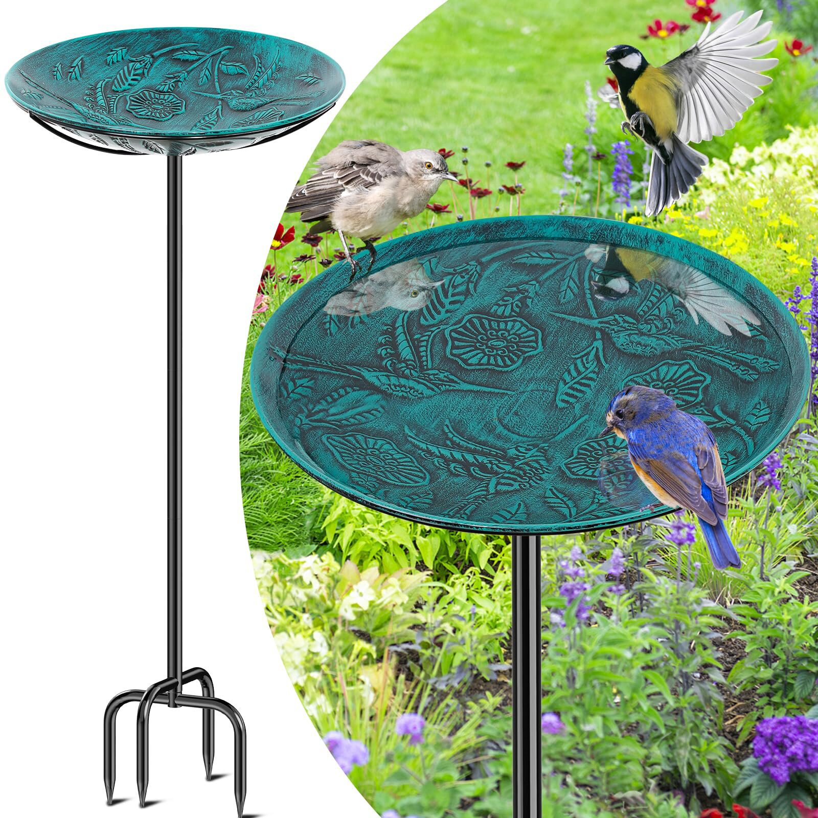 Arlmont & Co. Metal Bird Bath for Outside, Bird Baths Feeder Bowl ...