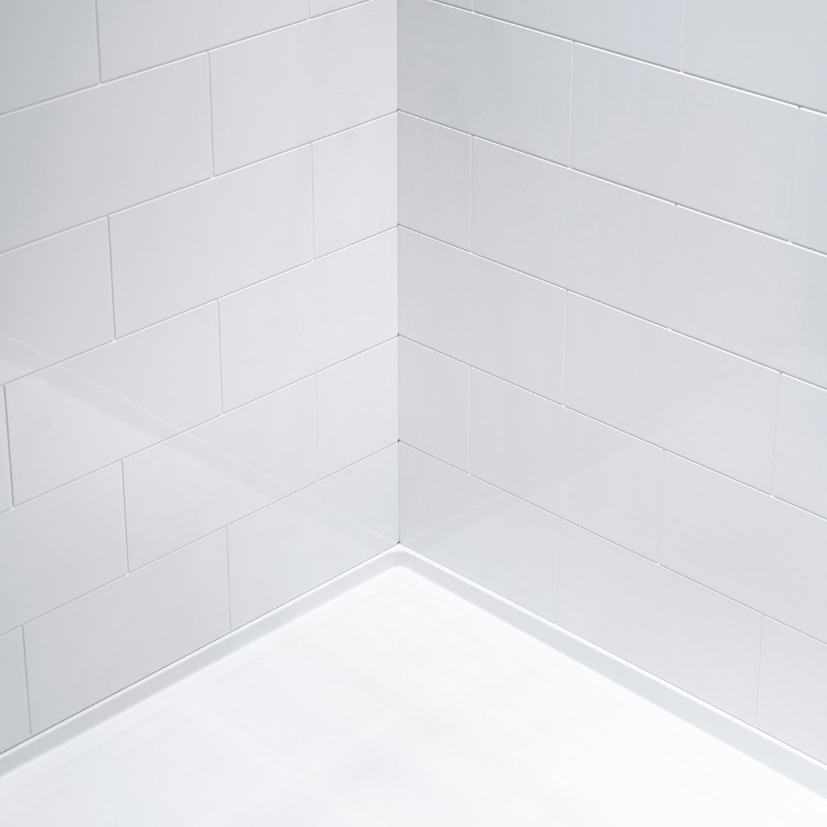 WoodBridge Solid Surface Shower Wall Panel Surround, High Gloss White ...