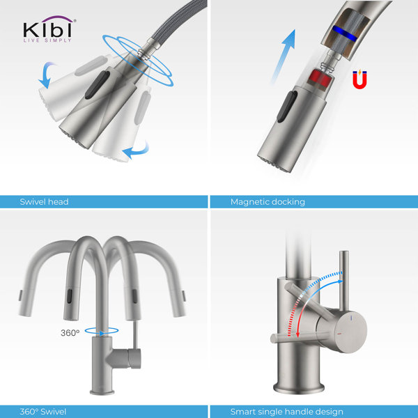 KIBI USA KIBI Luxe Pull Down Kitchen Faucet with Soap Dispenser ...