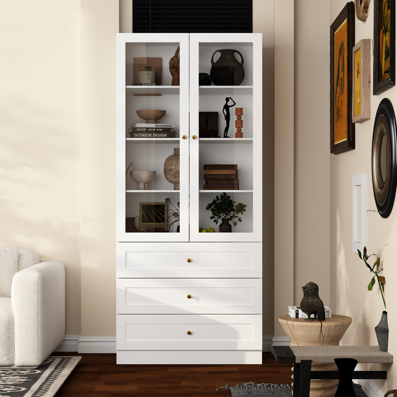 Winston Porter Elegant White Display Cabinet With Fixed Shelves And ...