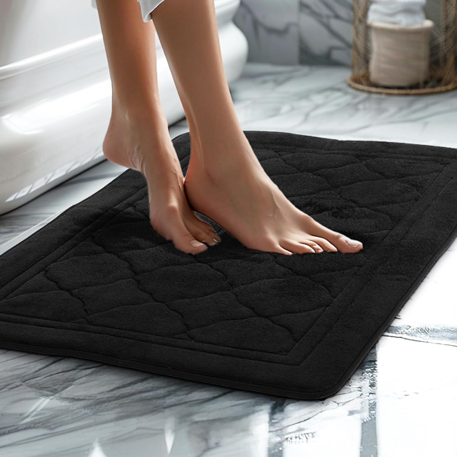 Latitude Run® Black Bathroom Rug 30X20 Absorbent Bath Rug With Soft ...