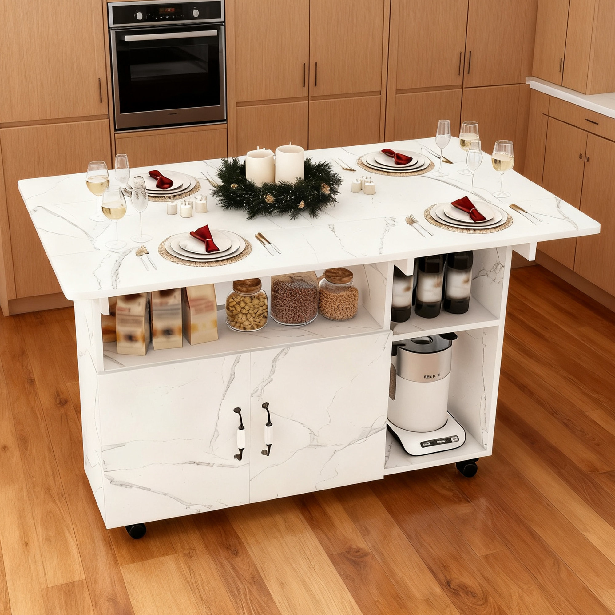 Ebern Designs 47" Wheeled Mobile Foldable Kitchen Island - Wayfair Canada