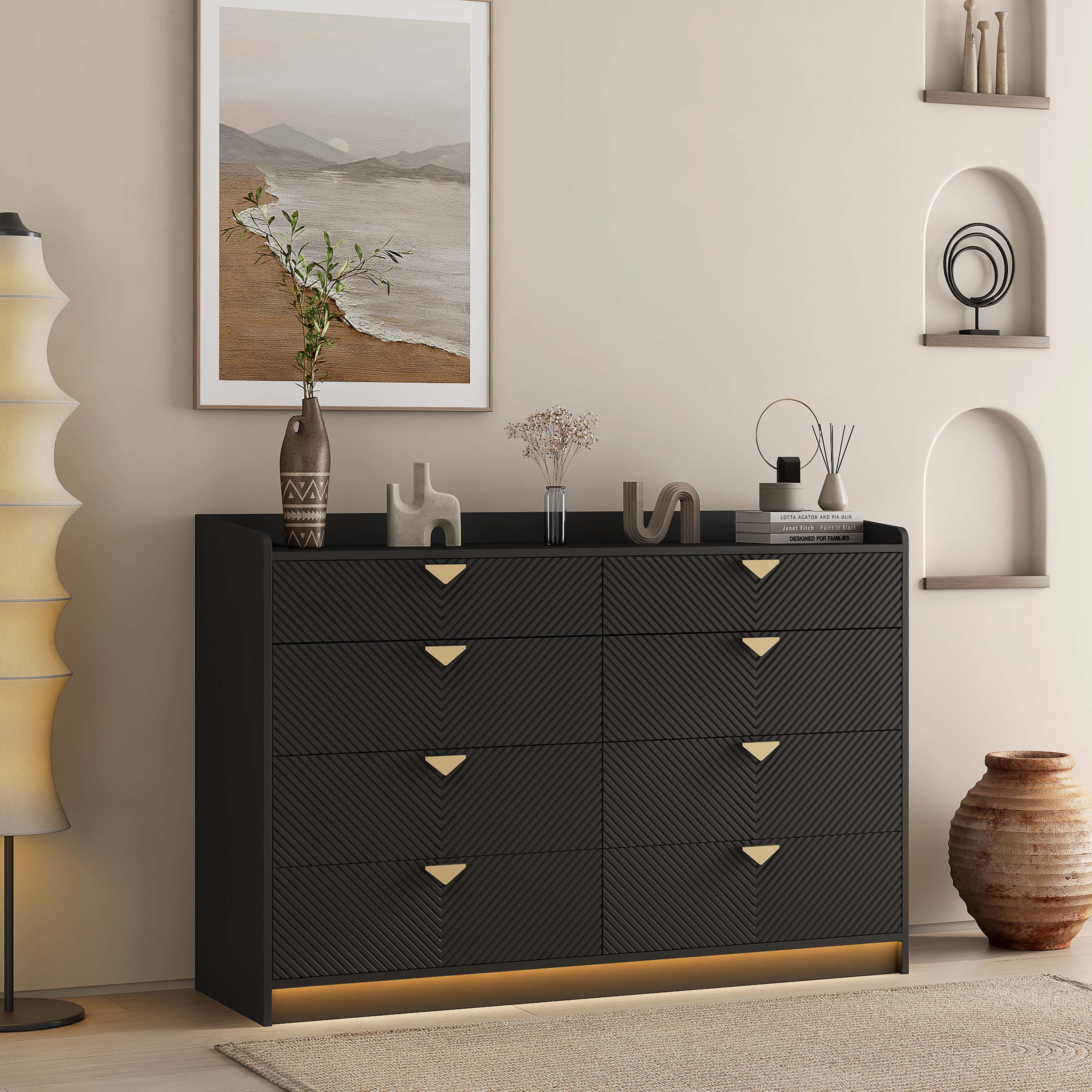 Mercer41 8 Drawer Double Dresser for Bedroom with LED, Modern Dressers ...