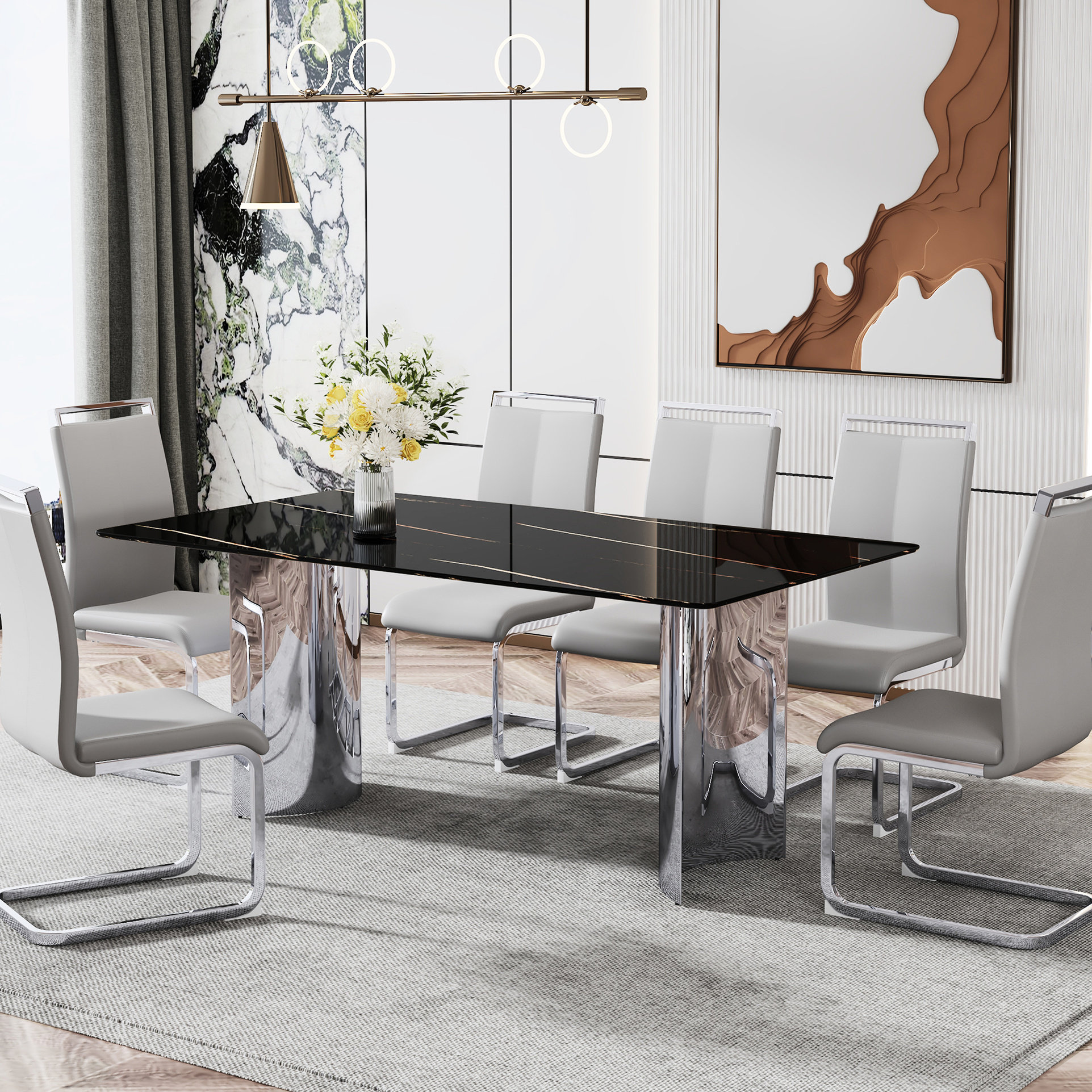 Ivy Bronx Useful Table And Chair With A Tempered Glass Top Displaying ...