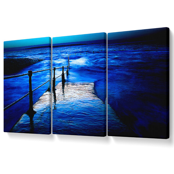 Highland Dunes Stunning Blue Ocean Walkway Canvas 3 Panel Set | Wayfair ...