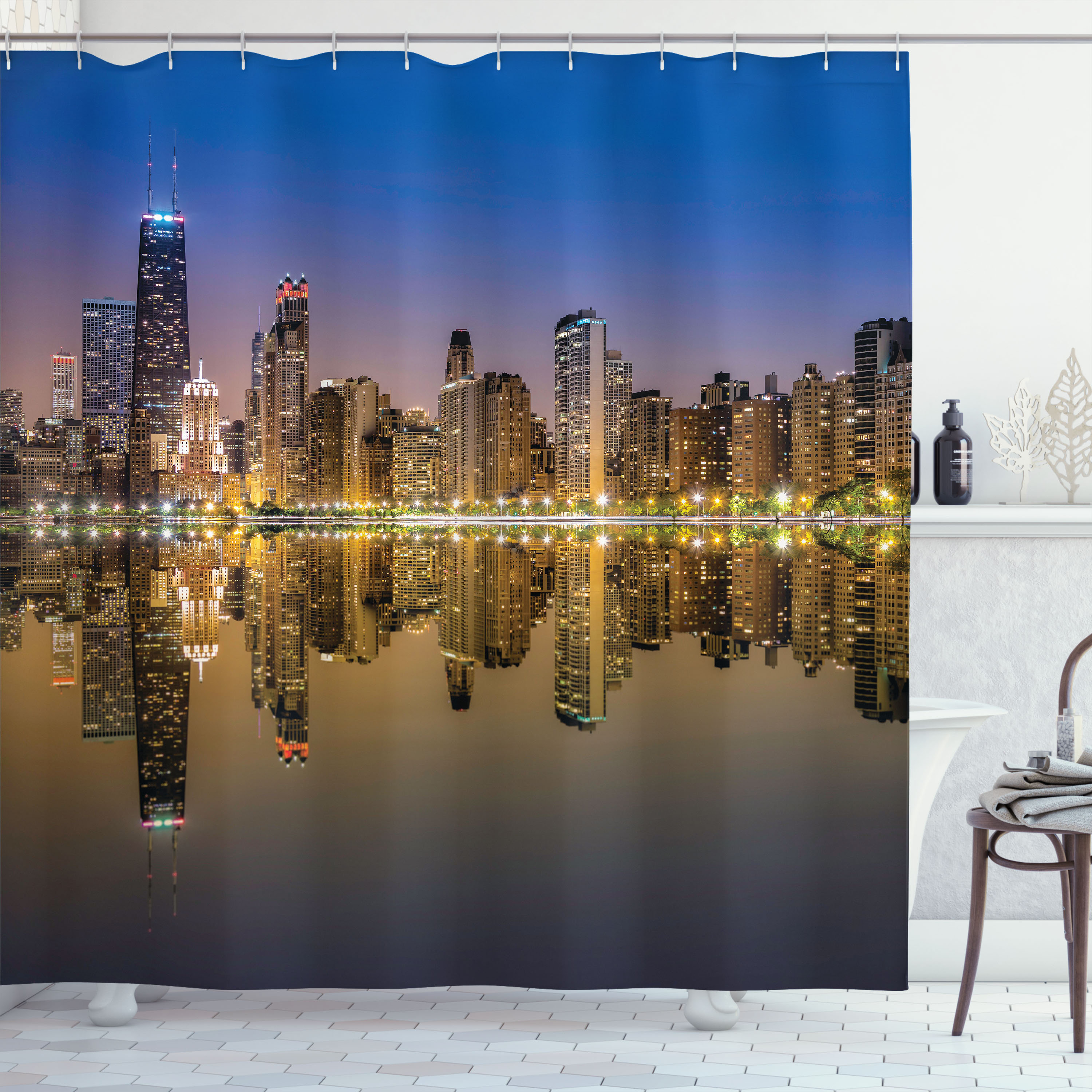 Latitude Run® Chicago Skyline Shower Curtain Evening View | Wayfair