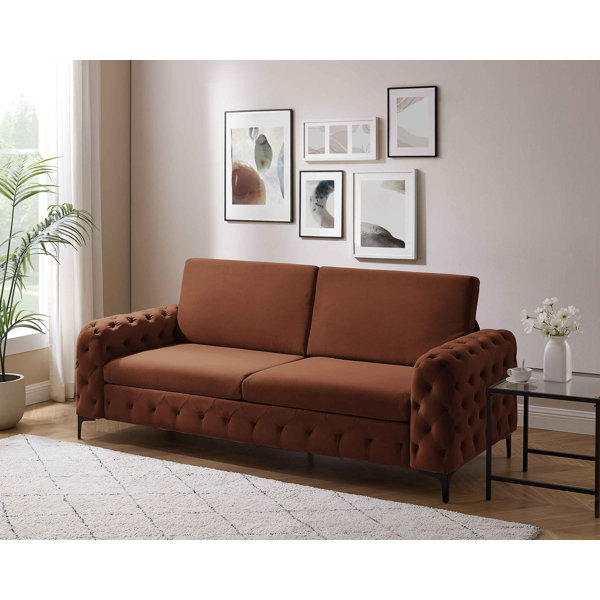 Wrought Studio™ Bushong MINIMORE Modern Style 87.4'' Velvet Square Arms ...