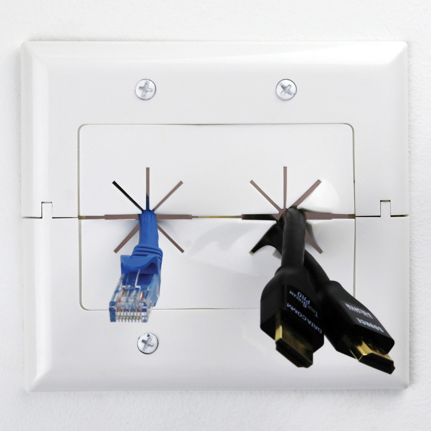 Datacomm 2-Gang Split Plate With Flexible Opening (Light Almond) | Wayfair