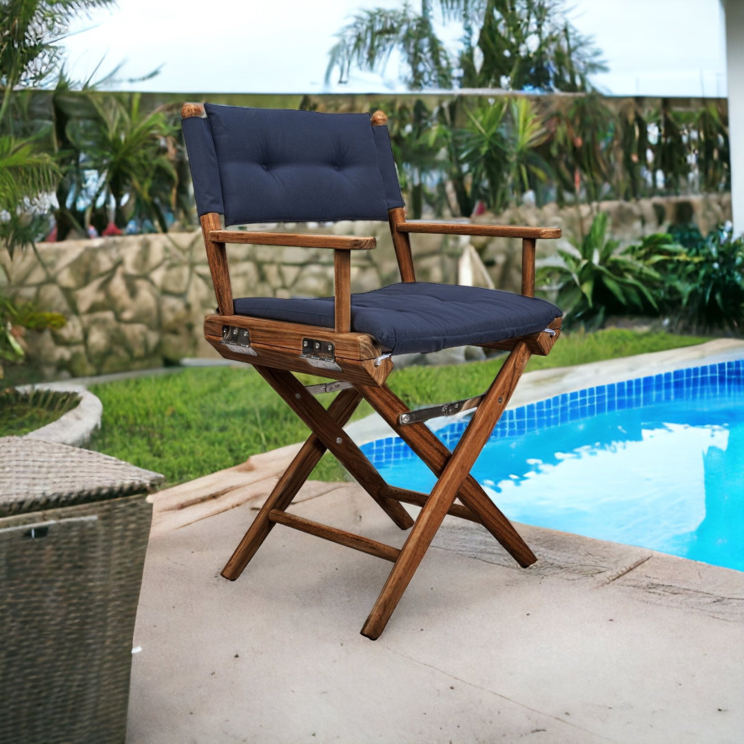 Lux Comfort Navy Blue And Brown Solid Wood Director Chair With Navy ...