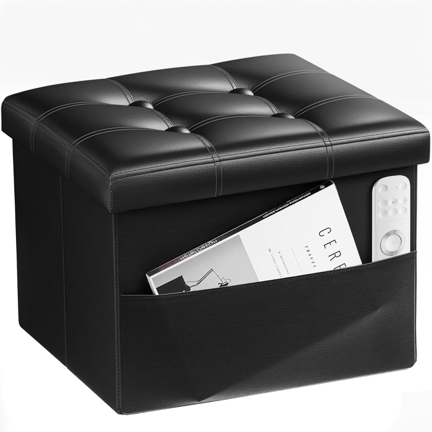 Winston Porter 17" Folding Footstool With Storage, Leather Upholstered ...