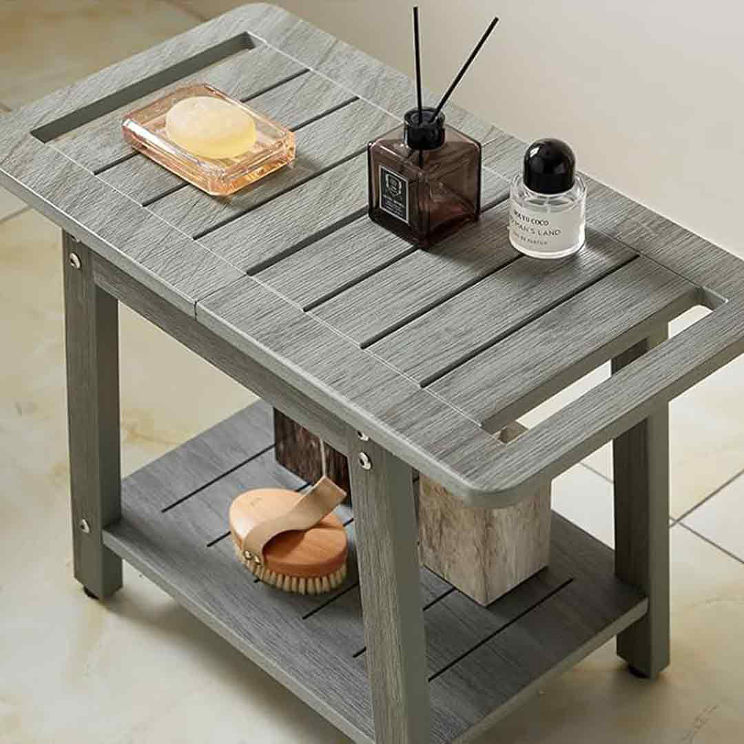 One Allium Way® Large Shower Bench, 2 Tier Shower Chair Seat With Shelf ...