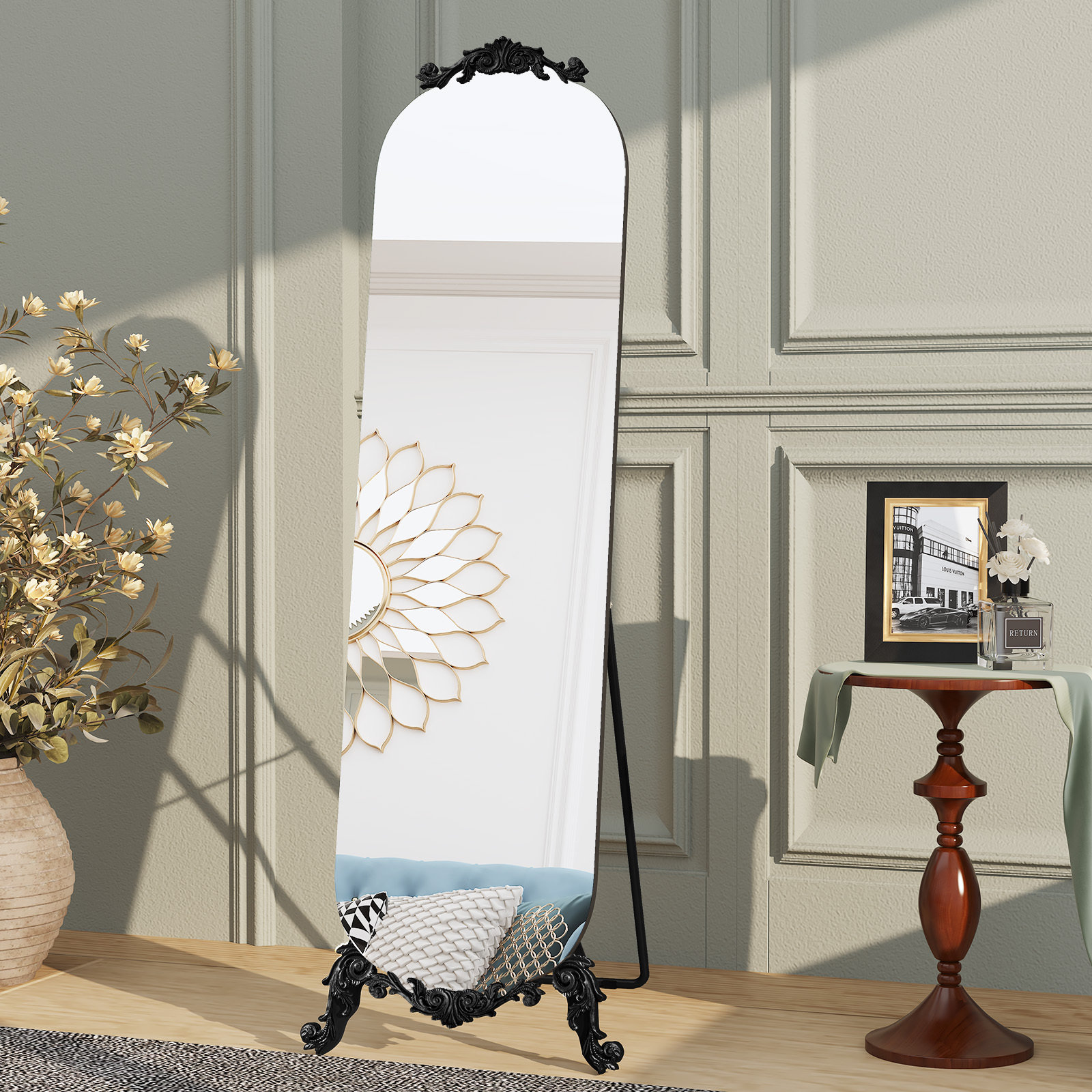 House of Hampton® Frameless Full-length Mirror with Carved Decoration ...