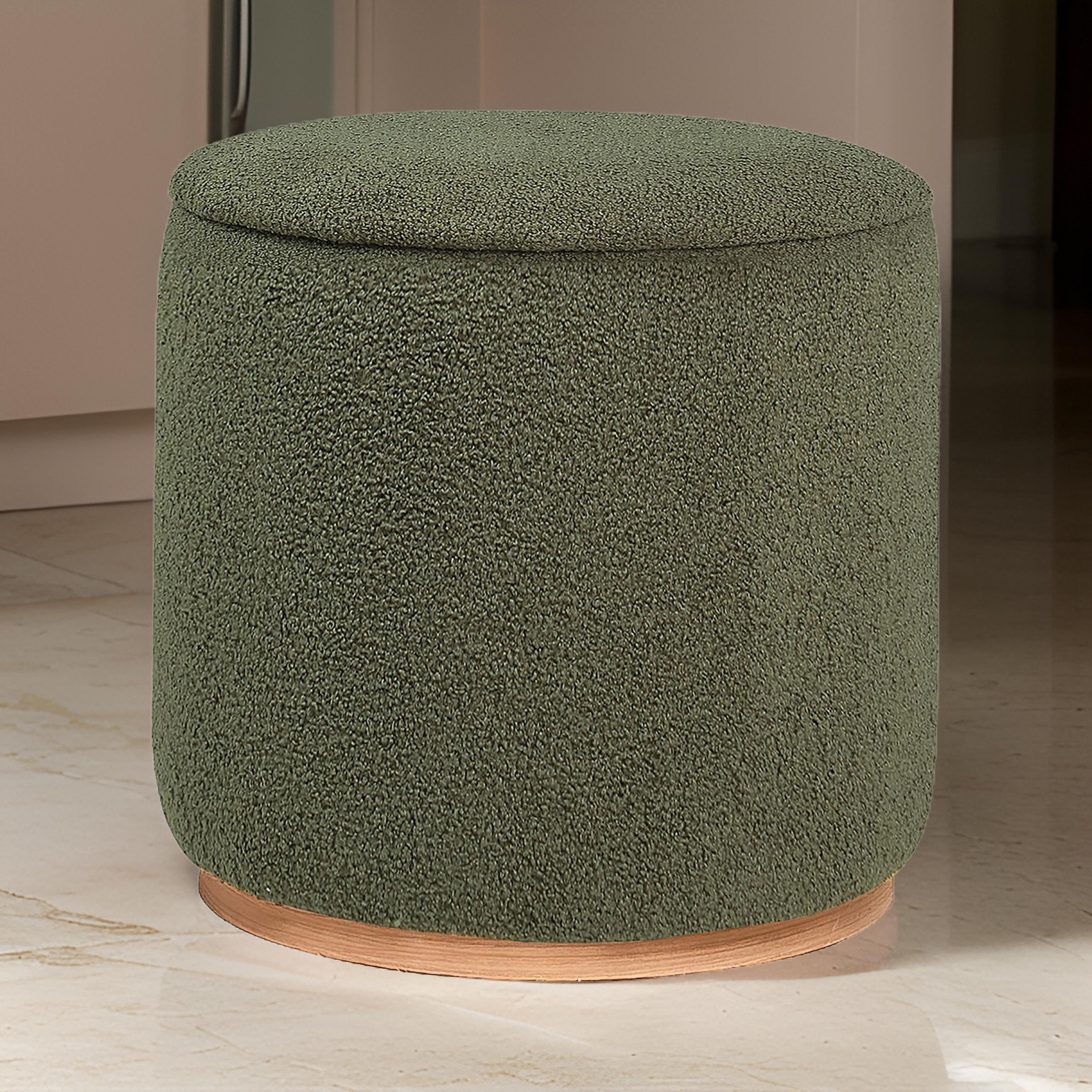 Benjara Zia 19 Inch Ottoman, Faux Sheepskin Upholstery, Round Platform ...