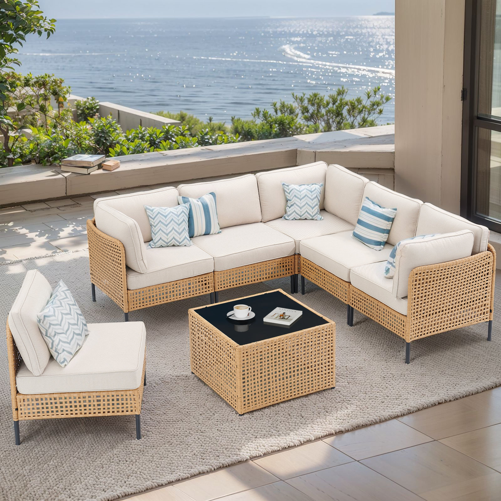 Bay Isle Home™ 7 Pieces Outdoor Modular Sectional Furniture Set, 6 ...