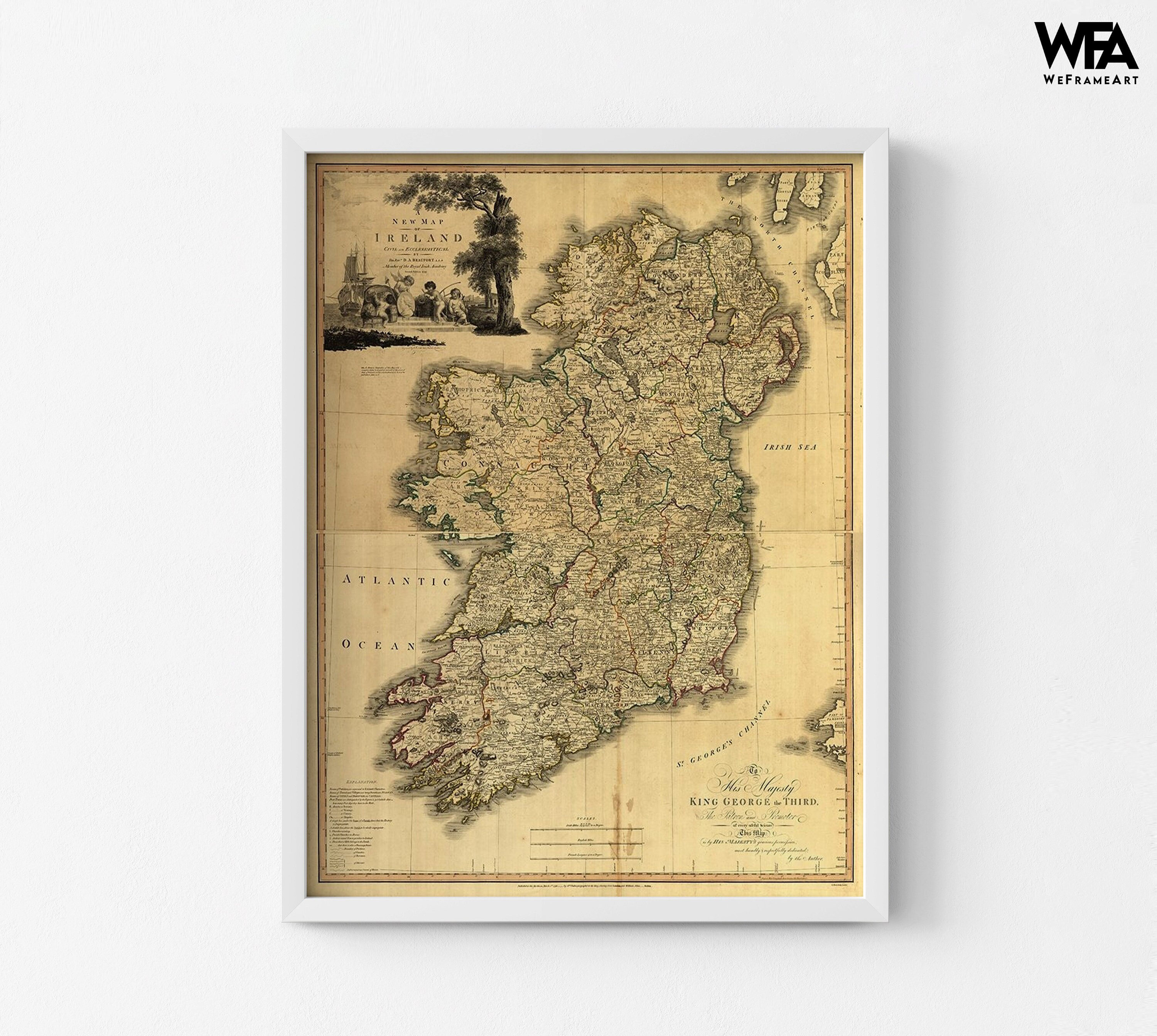 WeFrameArt Memoir Map Of Ireland 1797, Old Irish Bar Wall Decor, Irish ...