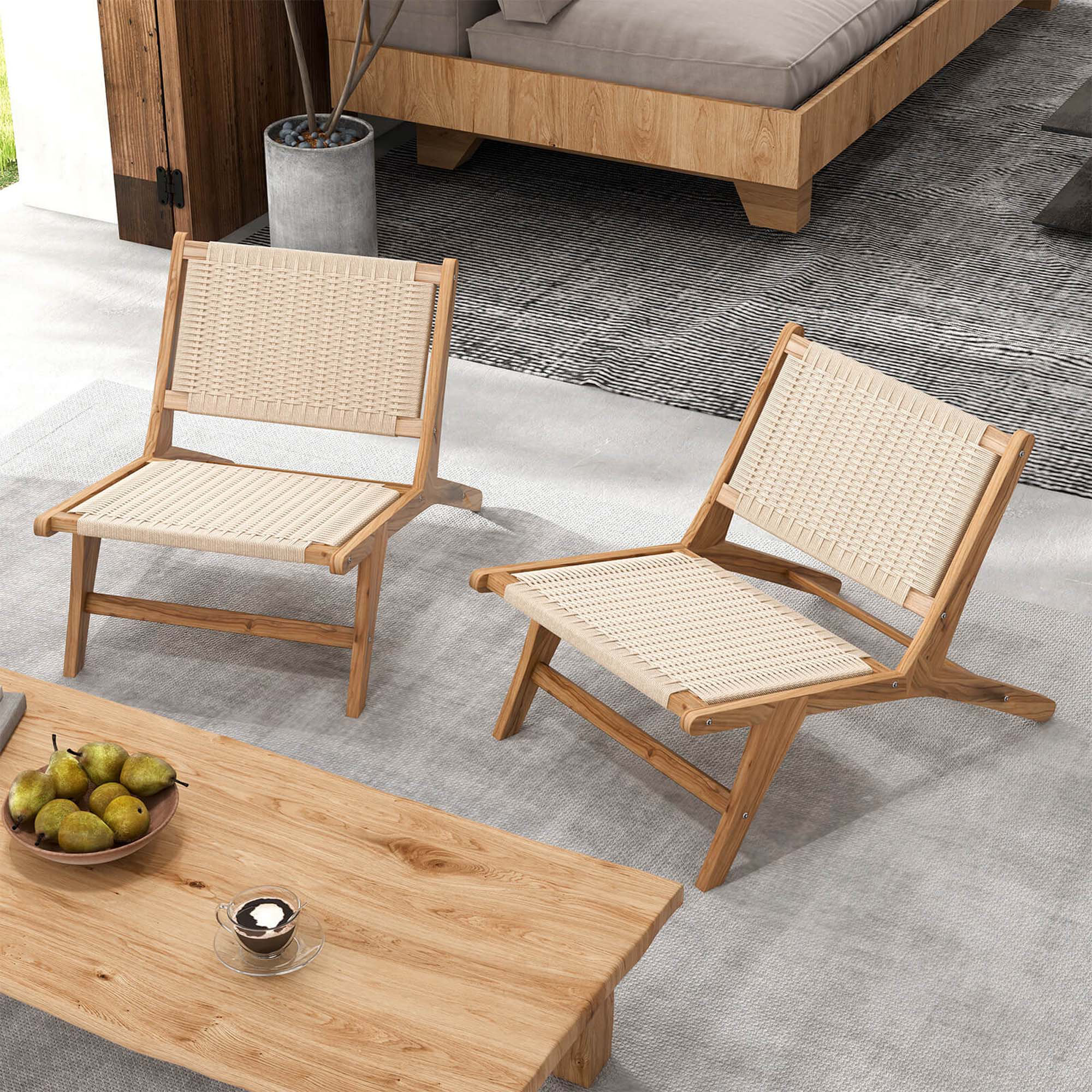 Bay Isle Home™ 2 Pcs Teak Wooden Chair With Braided Rope Seat ...