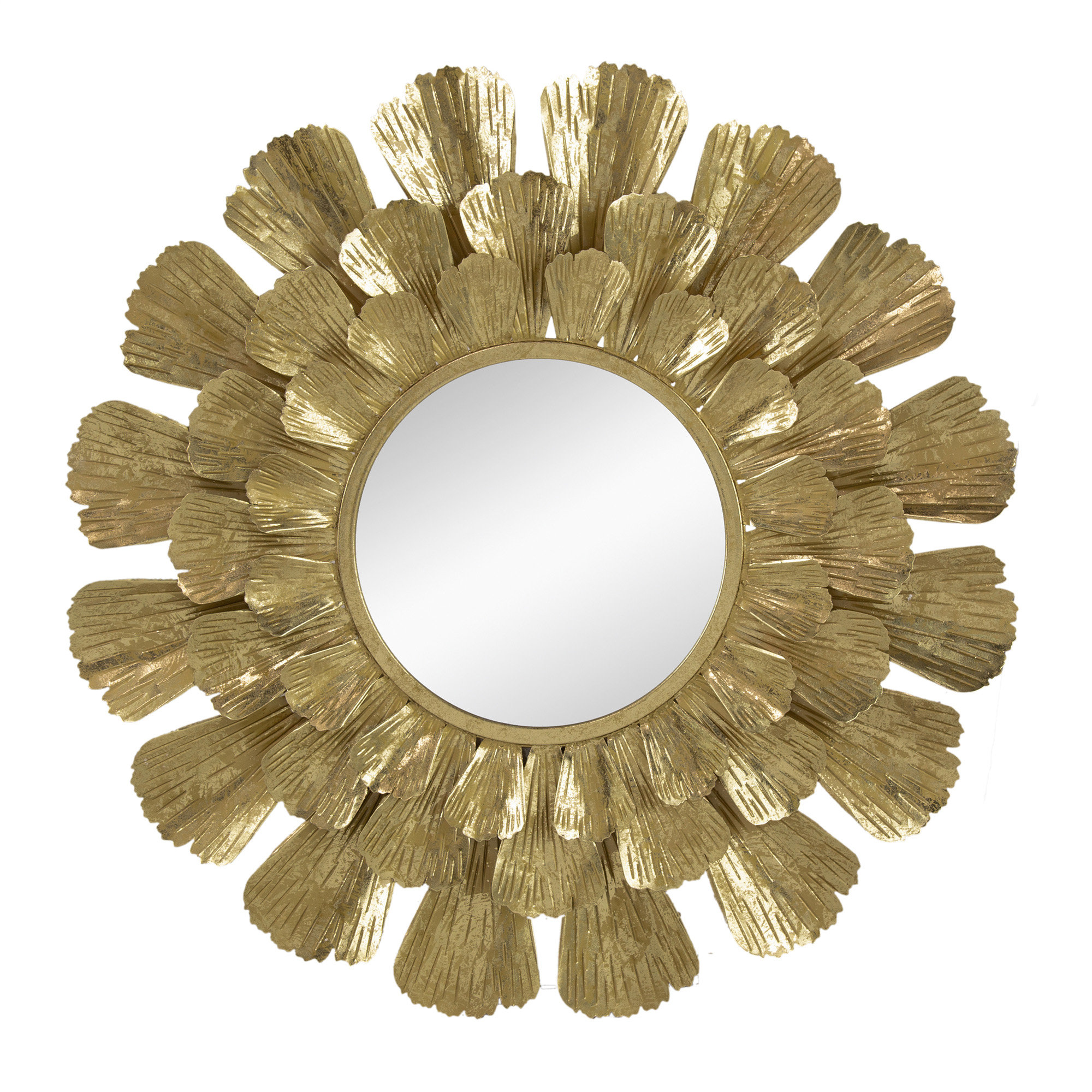 House of Hampton® Round Metal Mirror With Trumpet Vine Motif | Wayfair