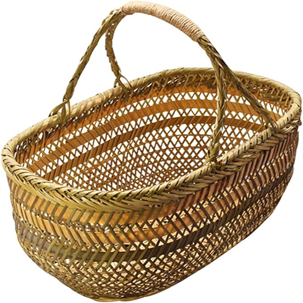 Gracie Oaks Hand Shopping Basket Reusable Baskets Weave Basket Bamboo ...