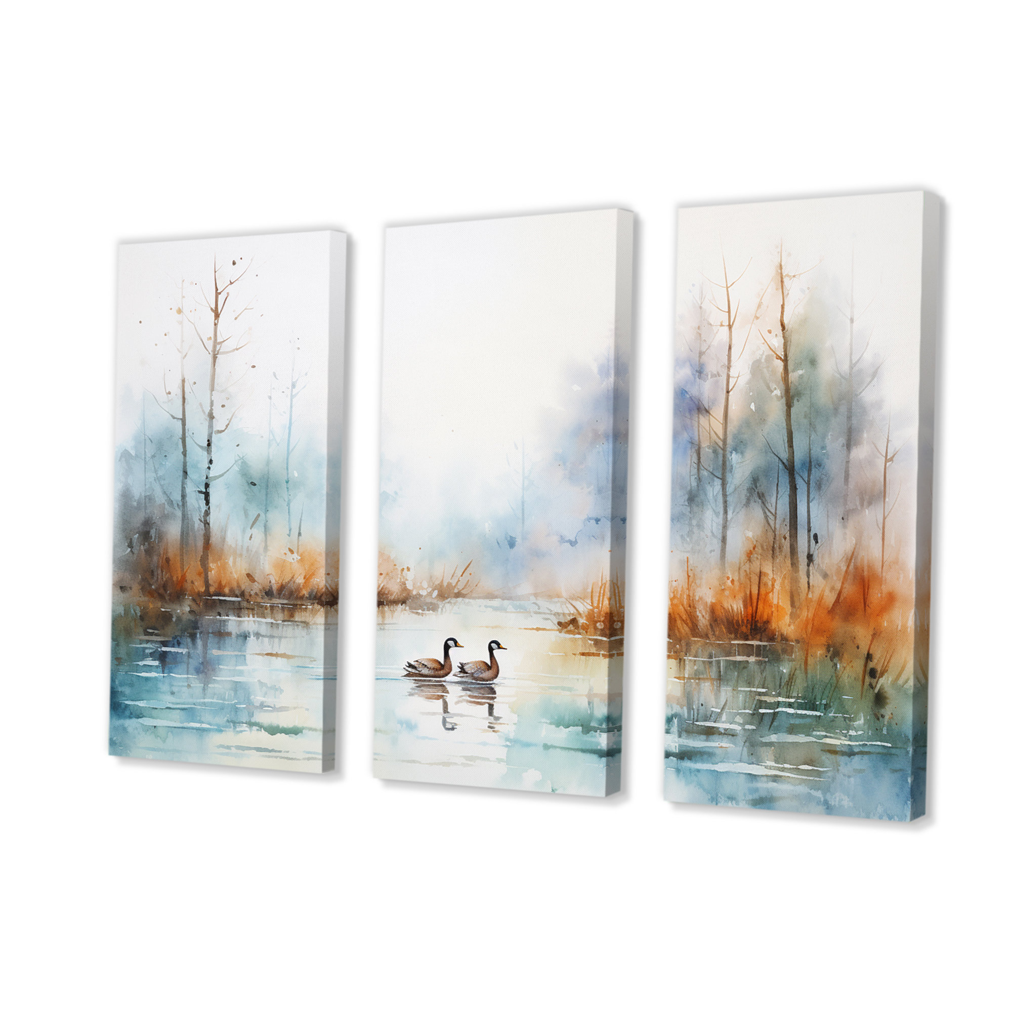 Design Art Duck In The Misty Pond At Dawn Watercolor II - Animal Duck ...