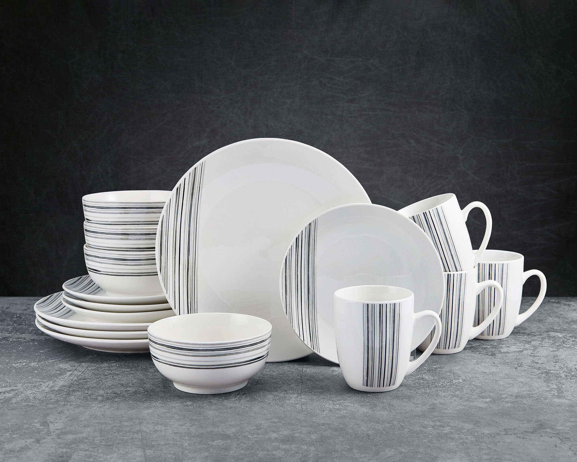 Studio Nova Brushed Lines 16-Piece Porcelain Dinnerware Set, Service ...