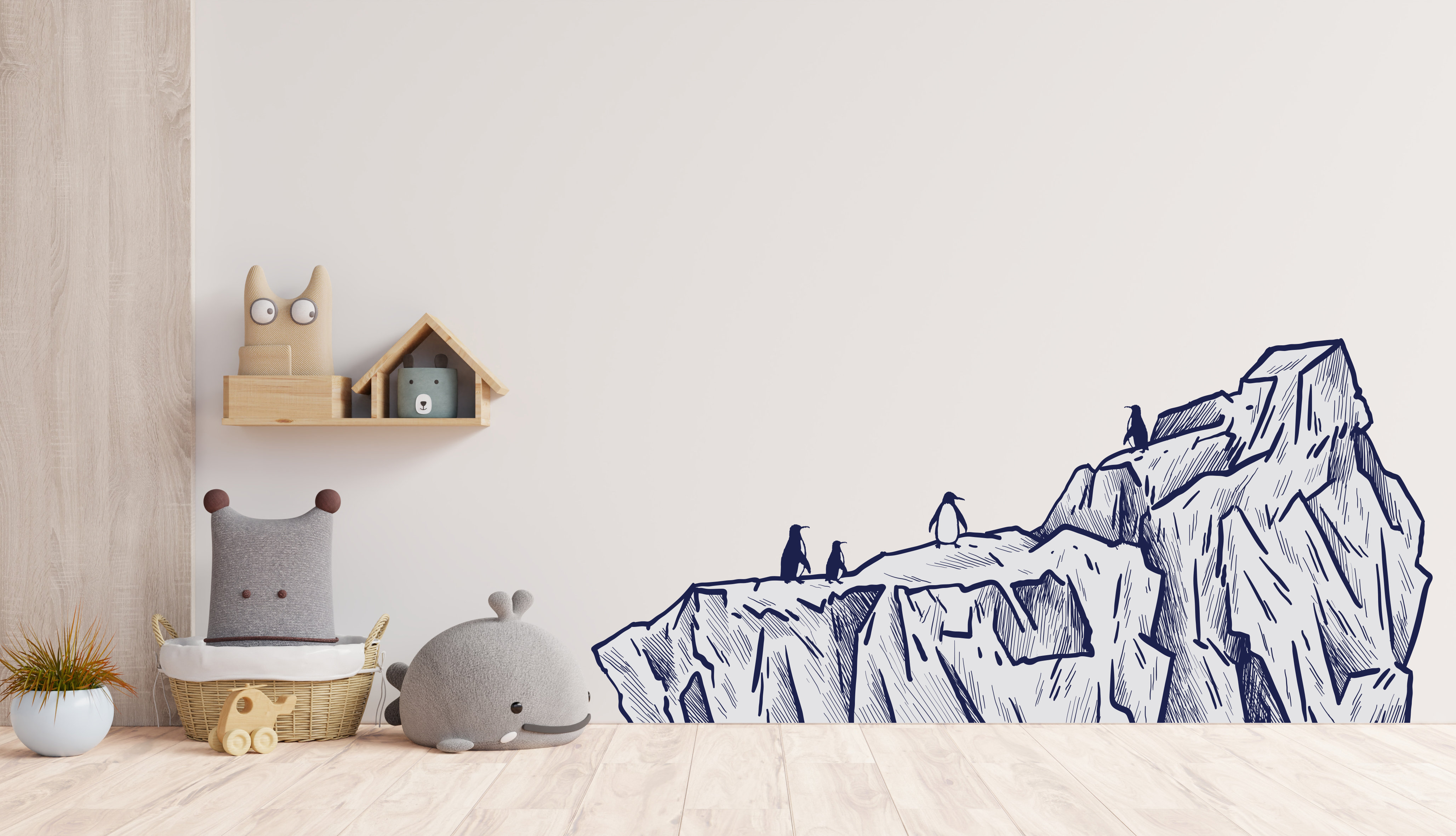 Loon Peak® Iceberg Penguins Wall Decal, Arctic Inspired Home Decor ...
