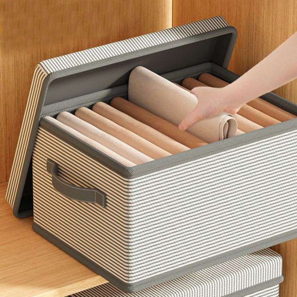 Ebern Designs 4Pcs Striped Fabric Storage Box, Built-In Large ...