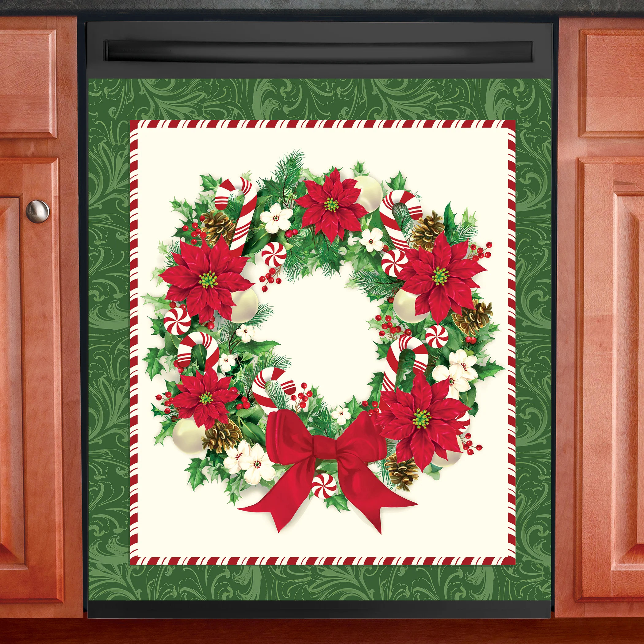 Winston Brands Festive Candy Cane Poinsettia Wreath Dishwasher Magnet ...