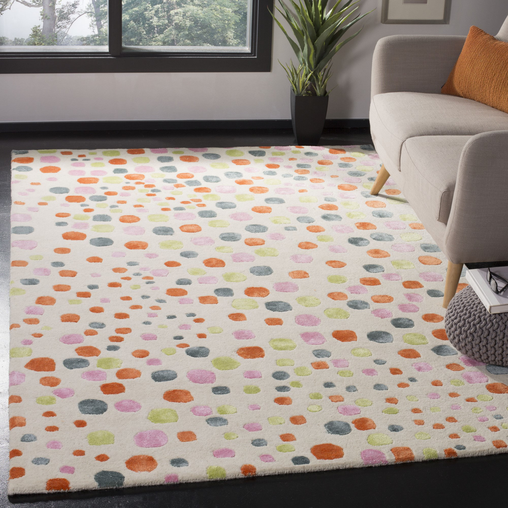 Wrought Studio™ Amier Hand Tufted Wool And Viscose Polka Dots Rug ...