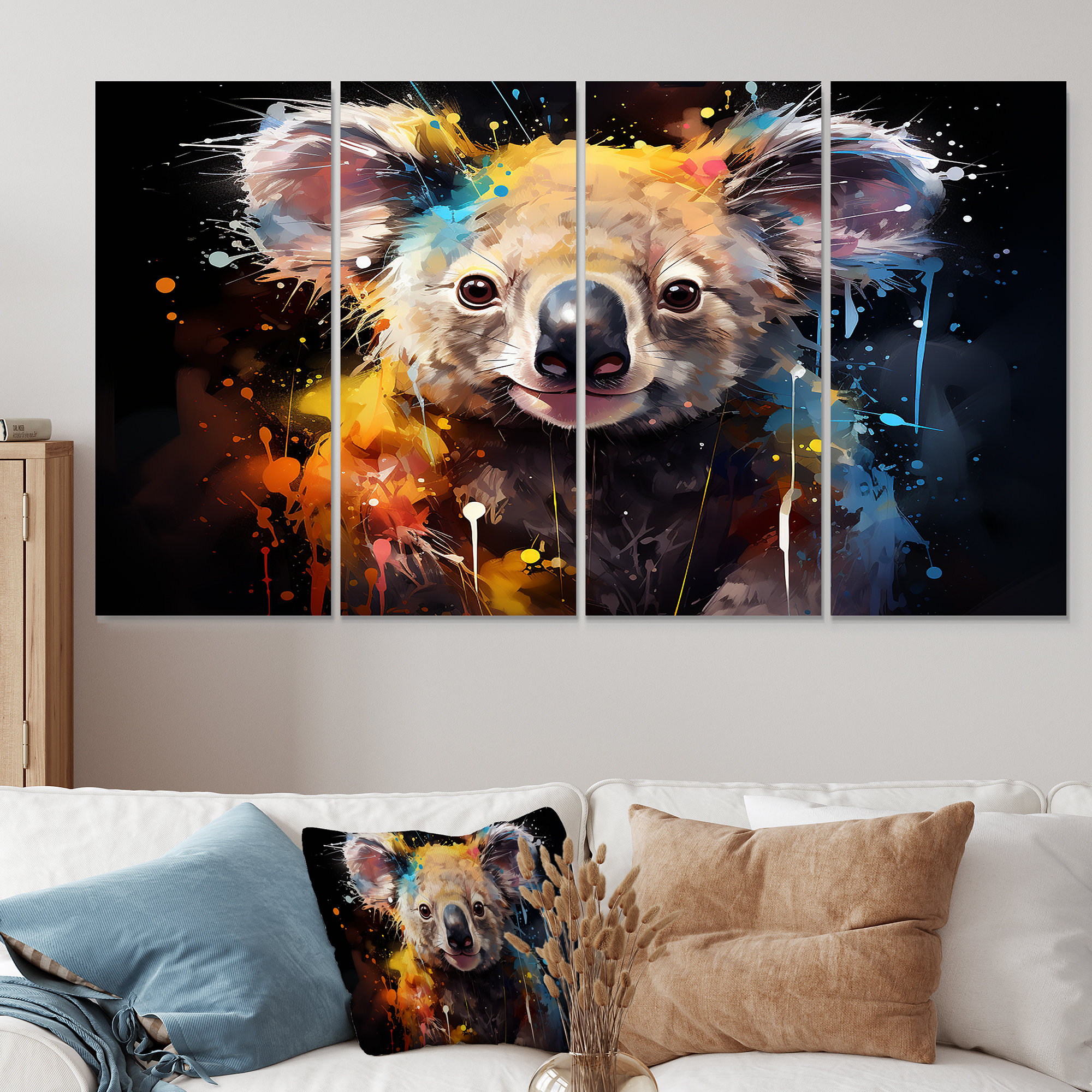 Ebern Designs Colorful Painted Koala I - Koala 4 Piece Wall Art For ...