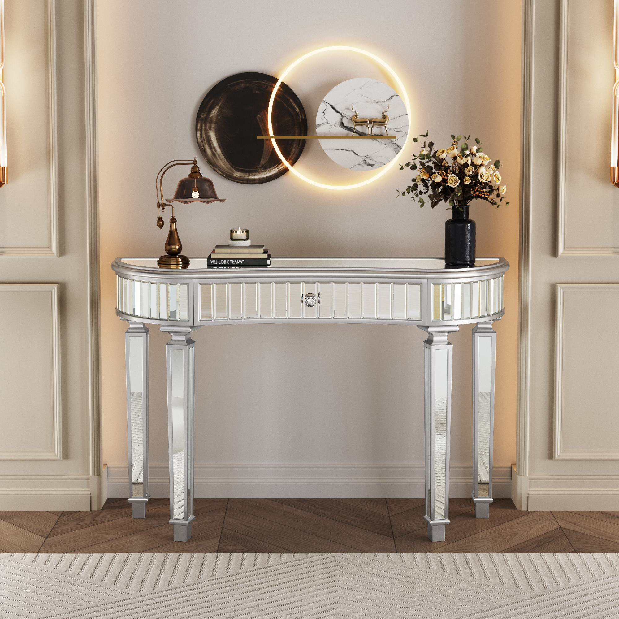 Everly Quinn Voss 47" Mirrored Console Table With Drawer | Wayfair