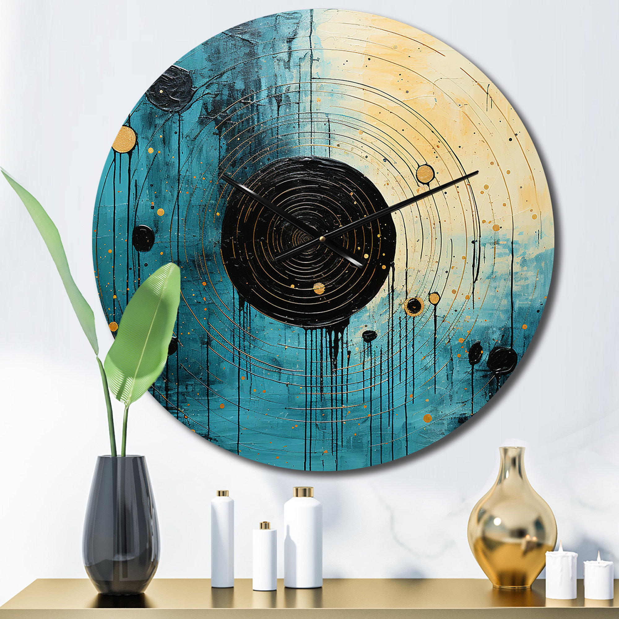 Design Art Blue Minimalism Horizon I - Abstract Collages Wall Clock ...