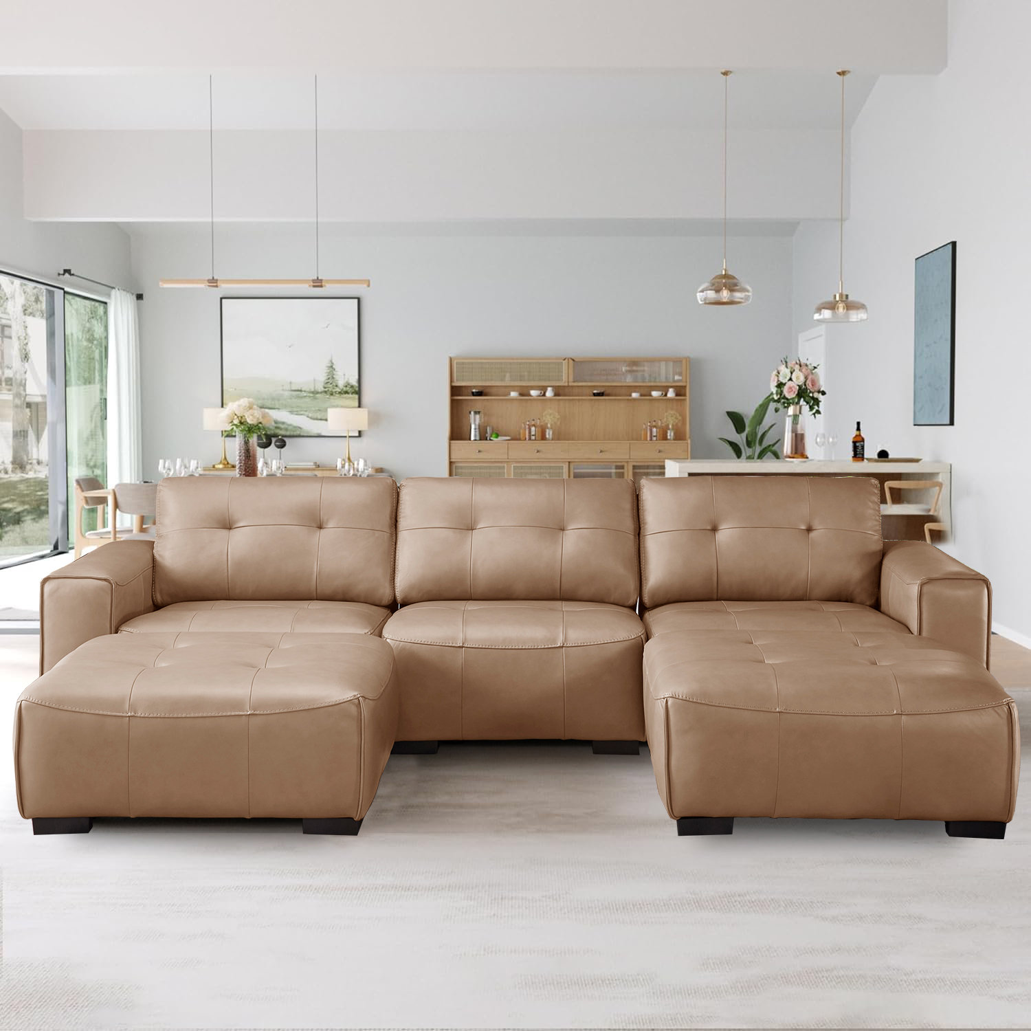 Latitude Run® Bendire Oversized U-shape Leather Sectional Sofa Couch W ...