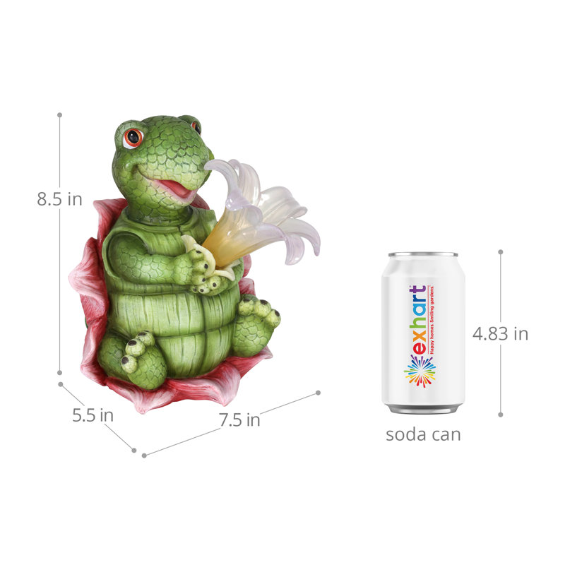 Exhart Solar Turtle with LED Flower Garden Statuary, 8 Inches tall ...