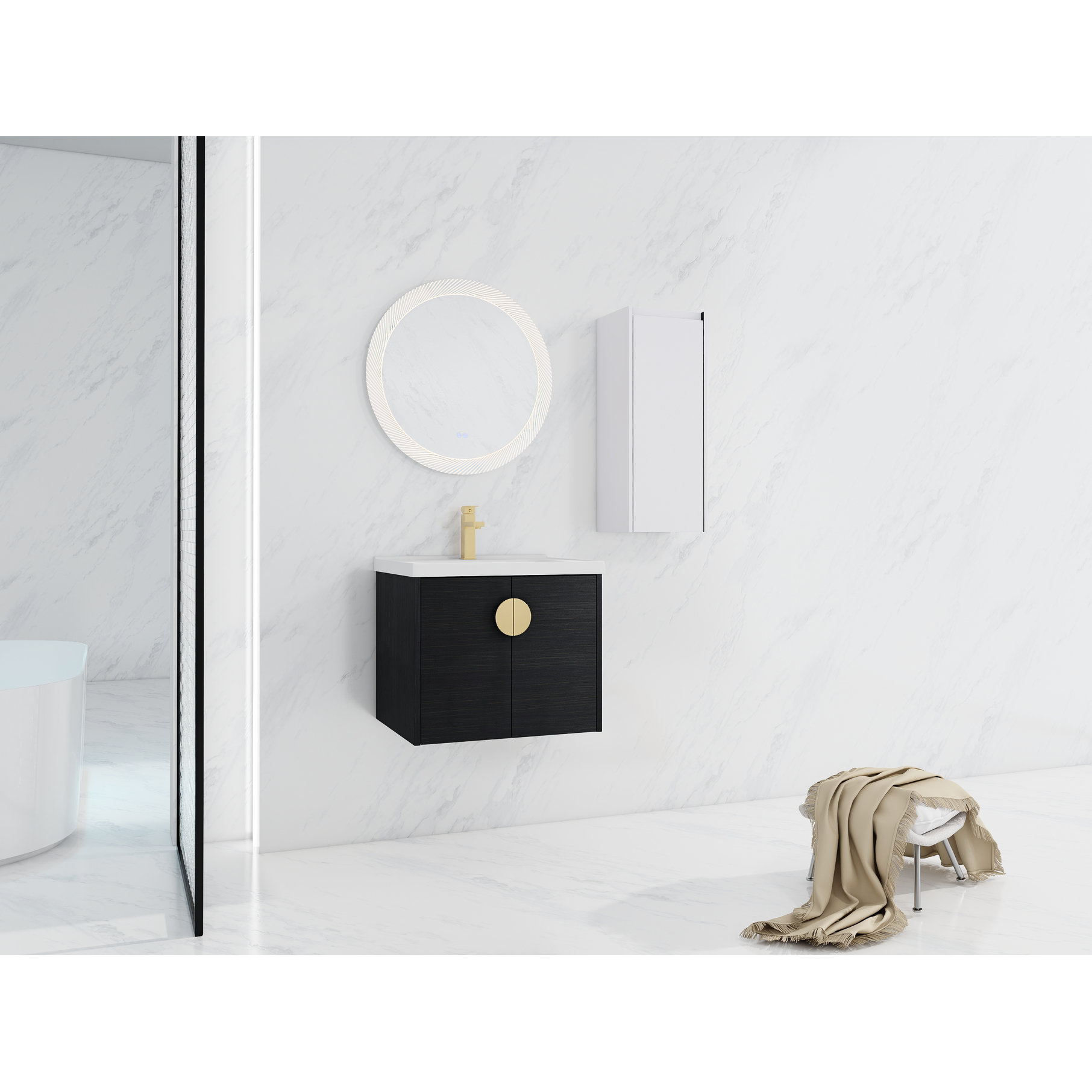 CaneCreations Contemporary Bathroom Vanity With Ceramic Lavatory & Side ...