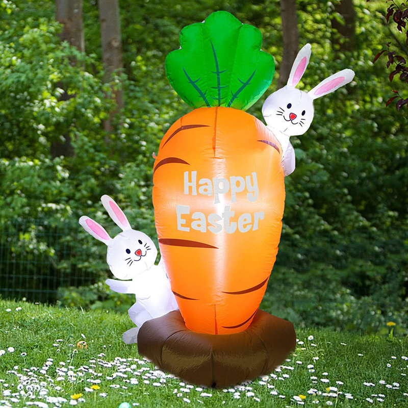 The Holiday Aisle® Easter Bunnies With Giant Carrot Inflatable | Wayfair