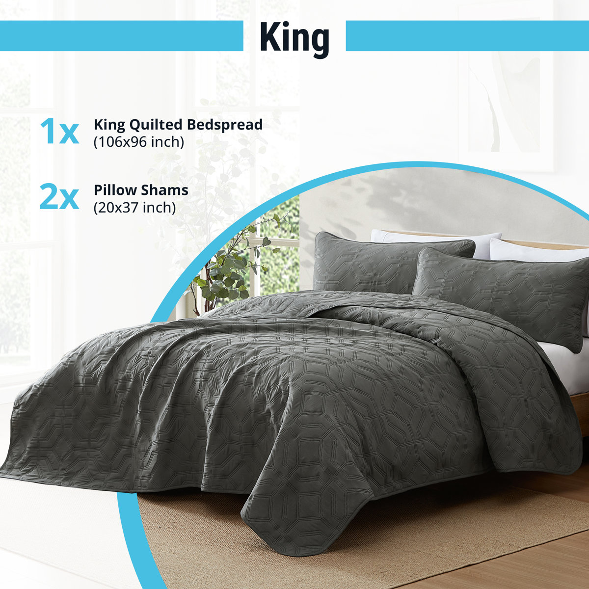 HLC.ME Logan - 3 Piece Quilt Set, Lightweight Bedspread Coverlet Set ...