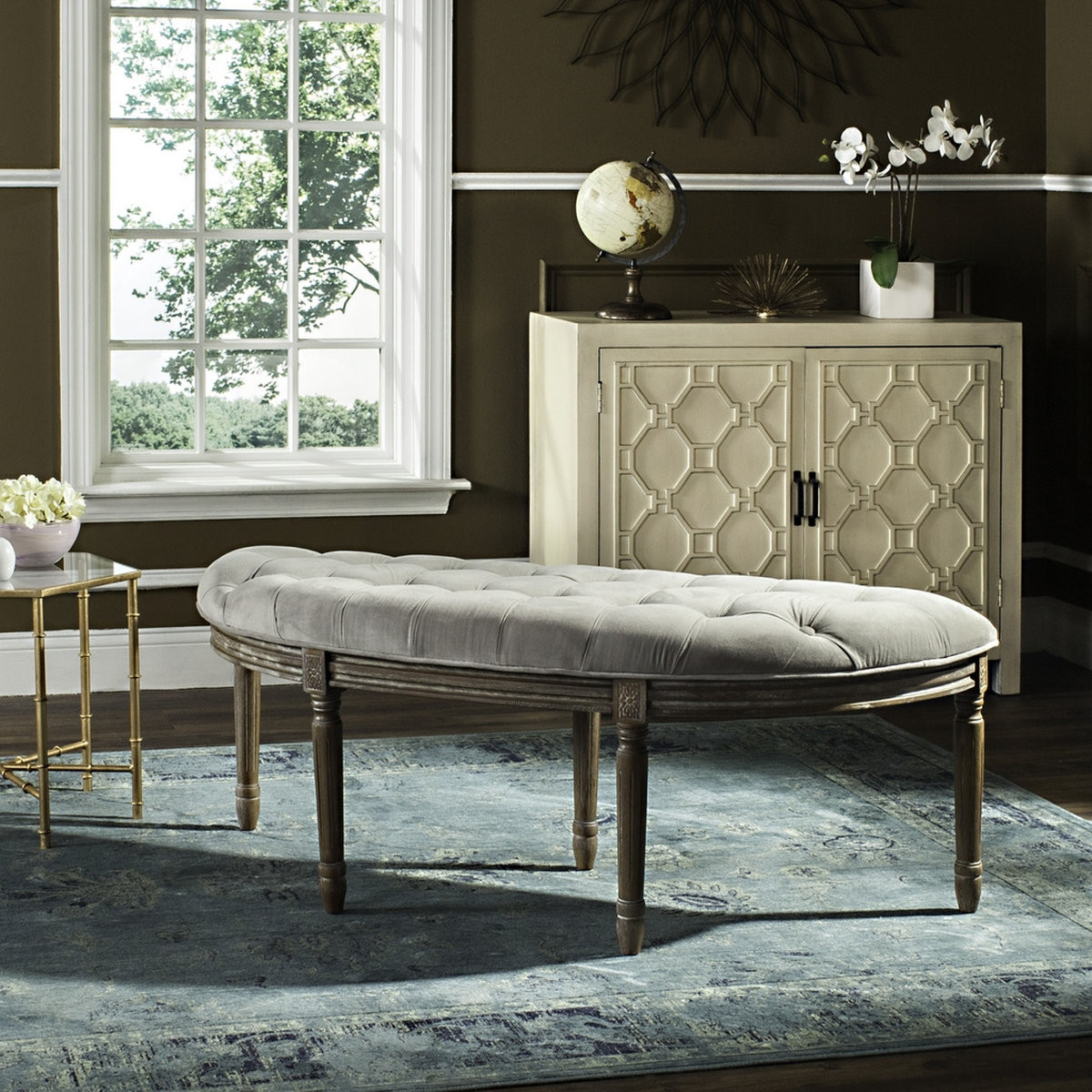 One Allium Way® Tufted Rustic Semi Circle Bench | Wayfair