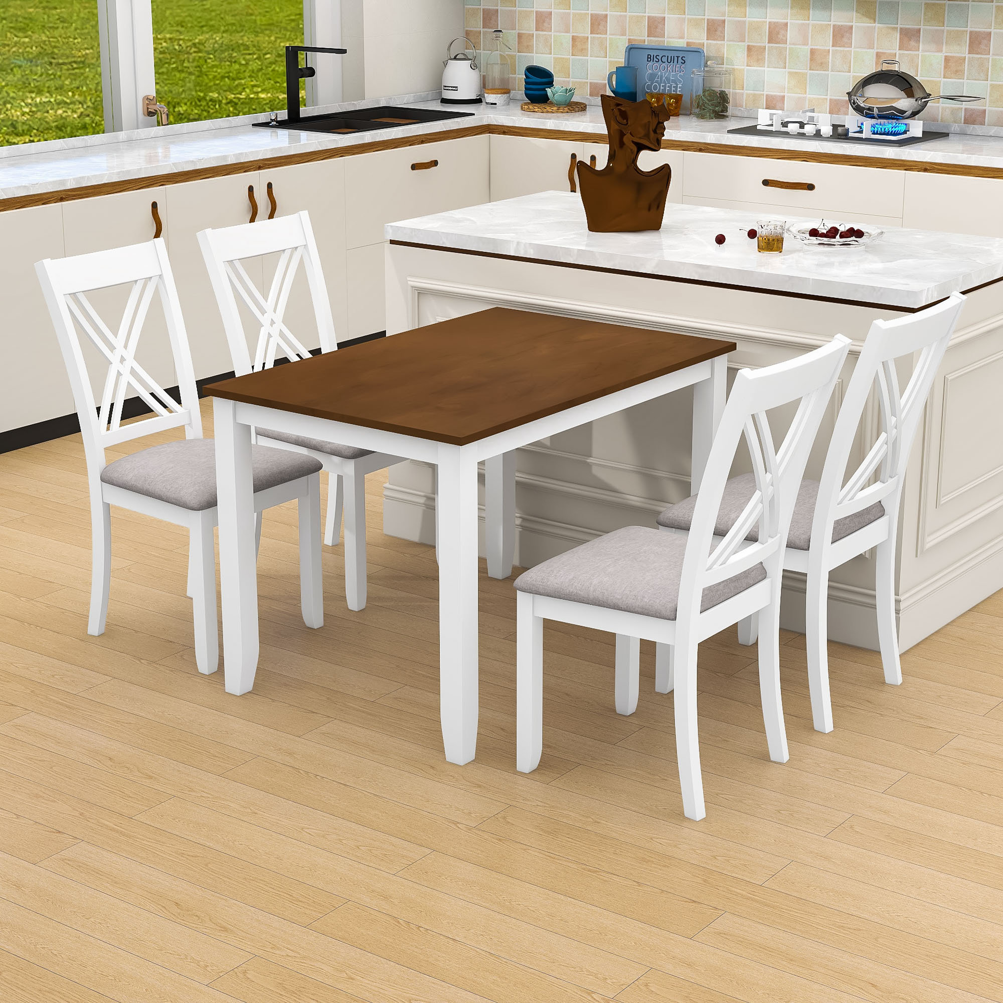 Lark Manor™ Sigel Rustic 5Pcs Wood Dining Sets with Rectangular Table ...