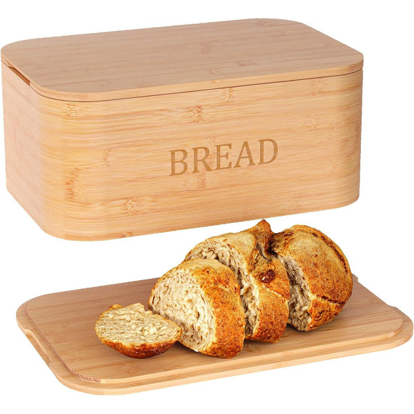 Gracie Oaks Bamboo Bread Box For Kitchen Countertop,Curved Bamboo Bread ...