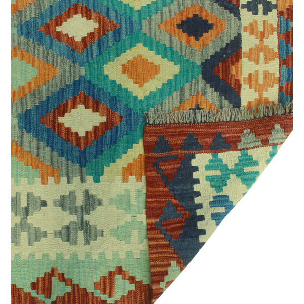 Union Rustic Bousson Handmade Flatweave Wool Rust Green/Blue/Orange Rug ...