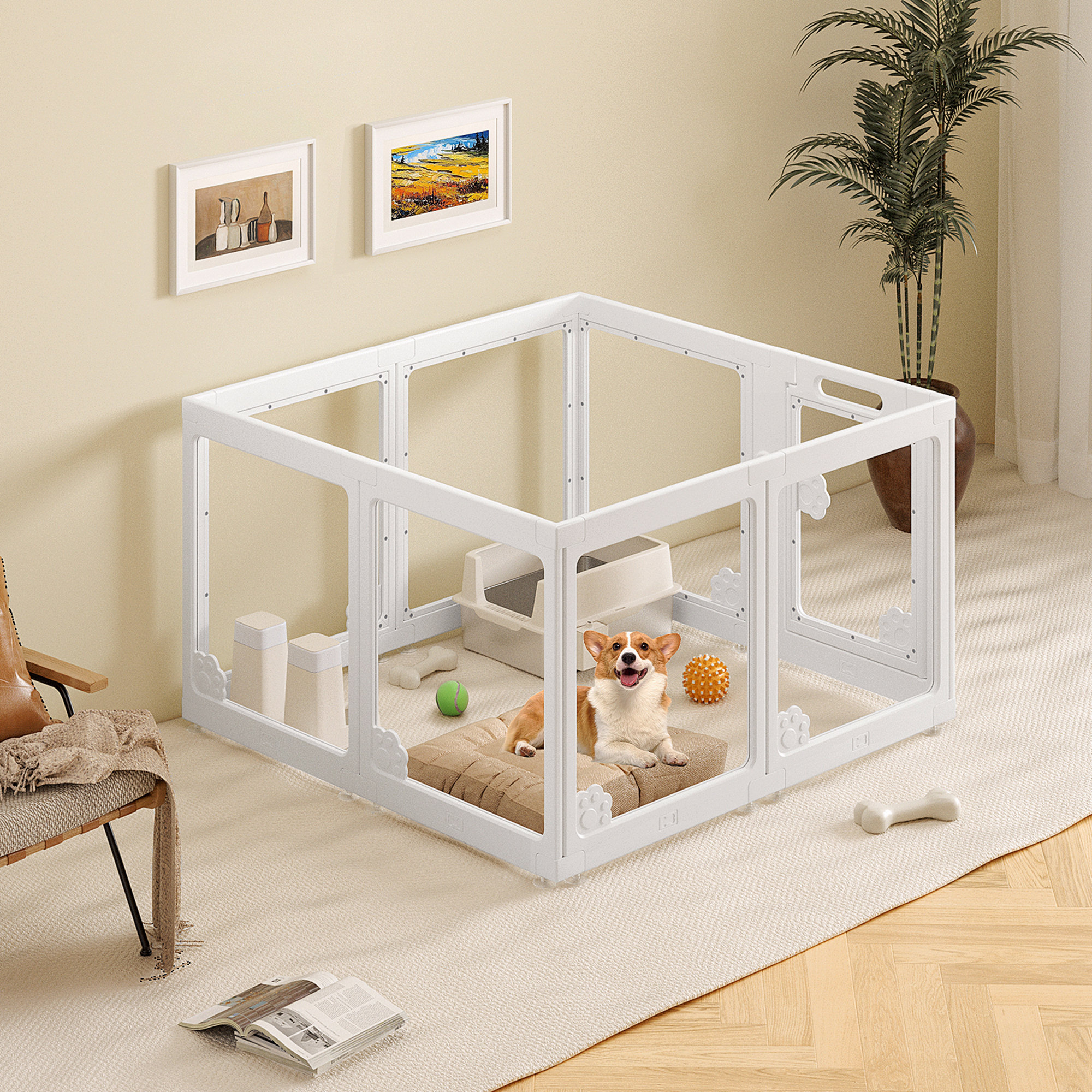 KAQCVIN Expandable 8Pcs Dog Playpen For Indoors, Modular Puppy Play Pen ...