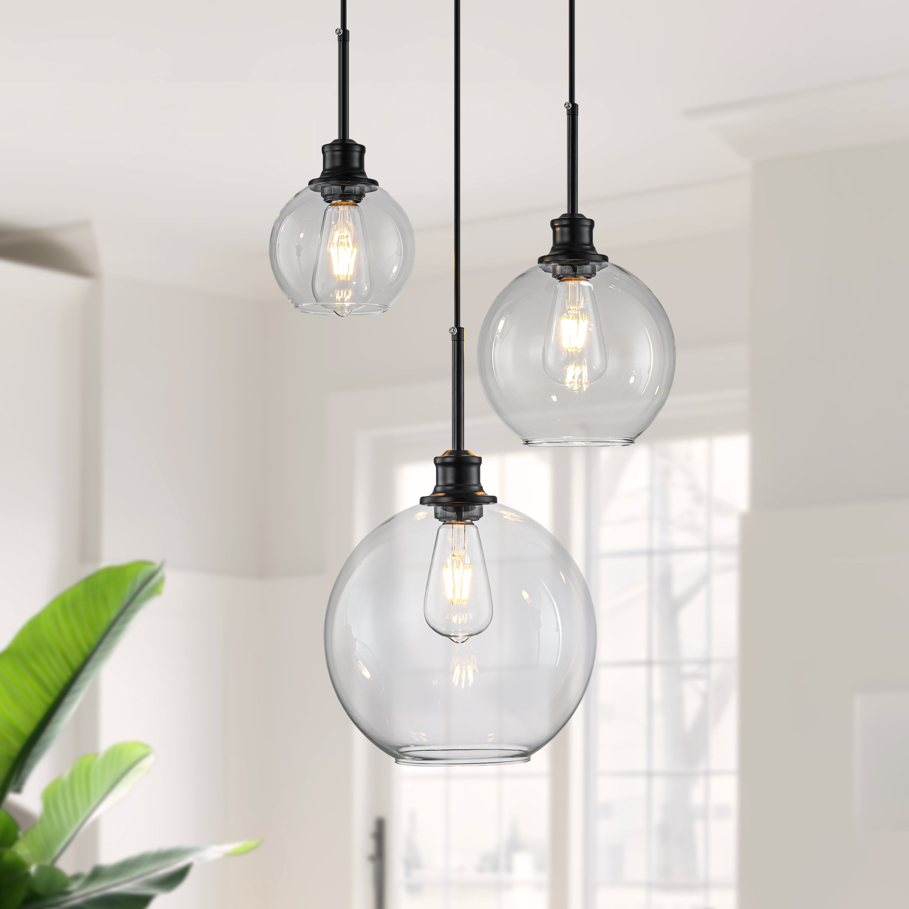 Breakwater Bay Concow 3 - Light Dimmable Black Cluster Globe Pendant ...