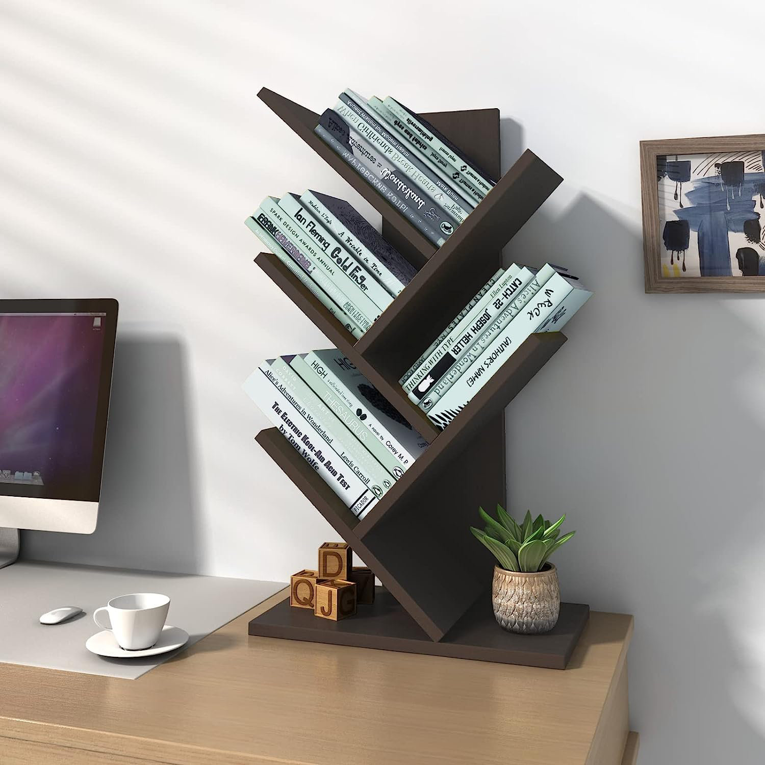 Ebern Designs 3-Tier Wood Bookshelf Tree Bookcase For Displaying Books ...