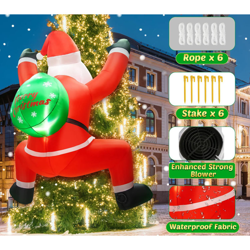 The Holiday Aisle® 6FT Hanging Santa with Bright LEDs - Climbing Santa ...