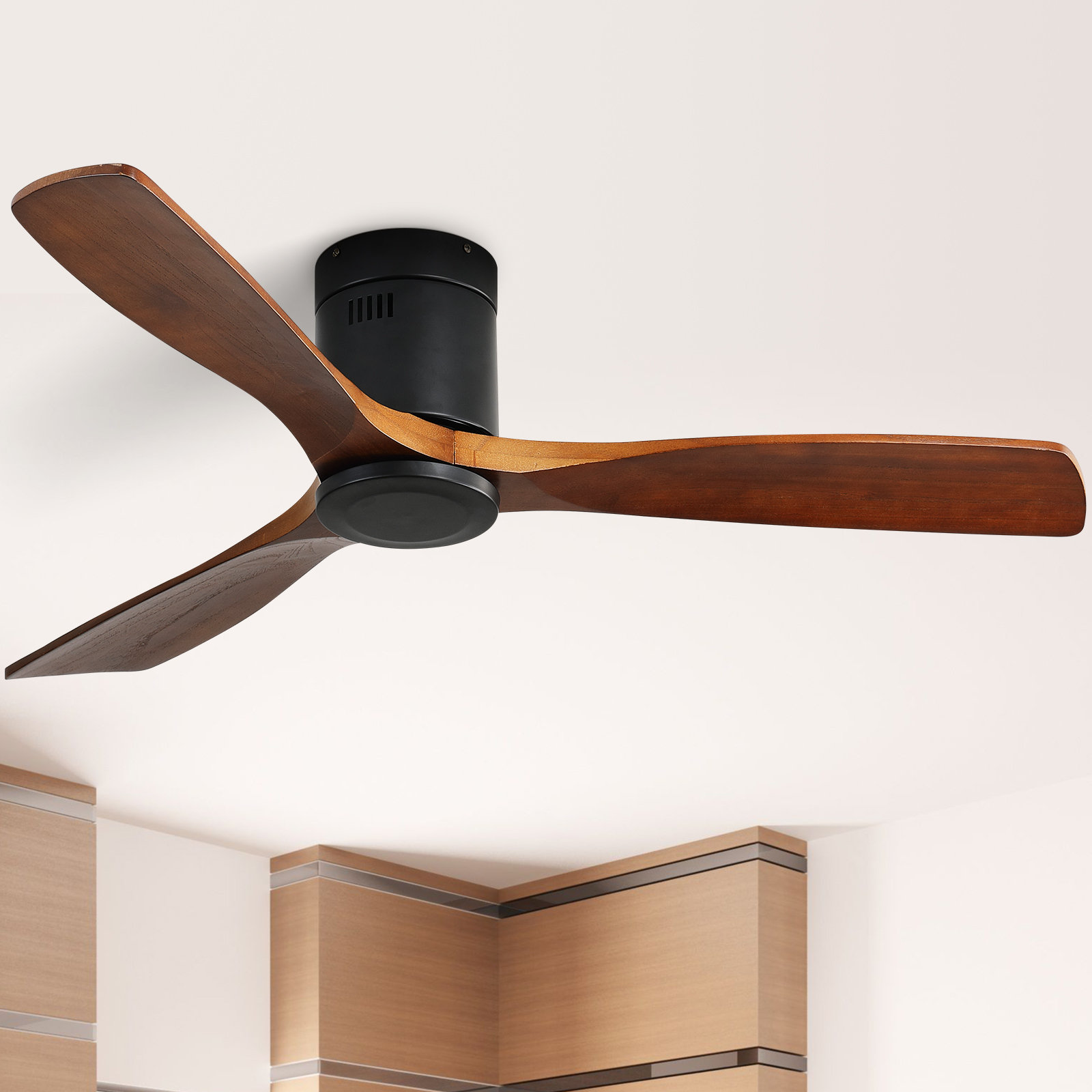 Sofucor Rachel 52'' 3-Solid Wood Blade Flush Mount Classic Ceiling Fan ...
