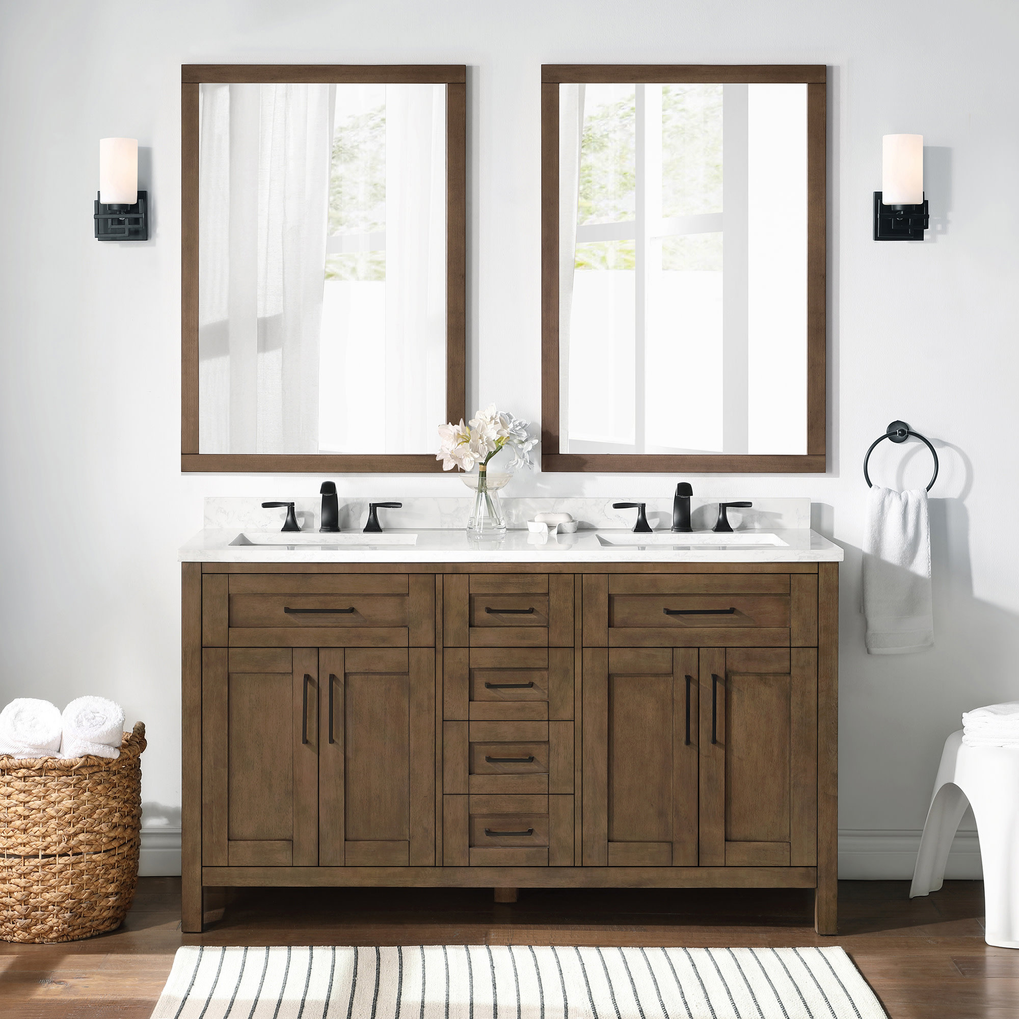 Loon Peak® Jaylea 60'' Double Bathroom Vanity with Engineered Marble ...
