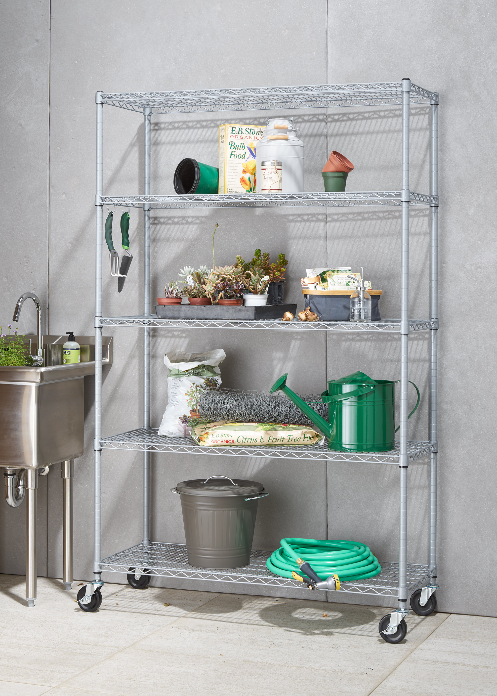 Trinity 48" W x 18" D x 72" H 5 Tier Outdoor Wire Shelving with Wheels ...