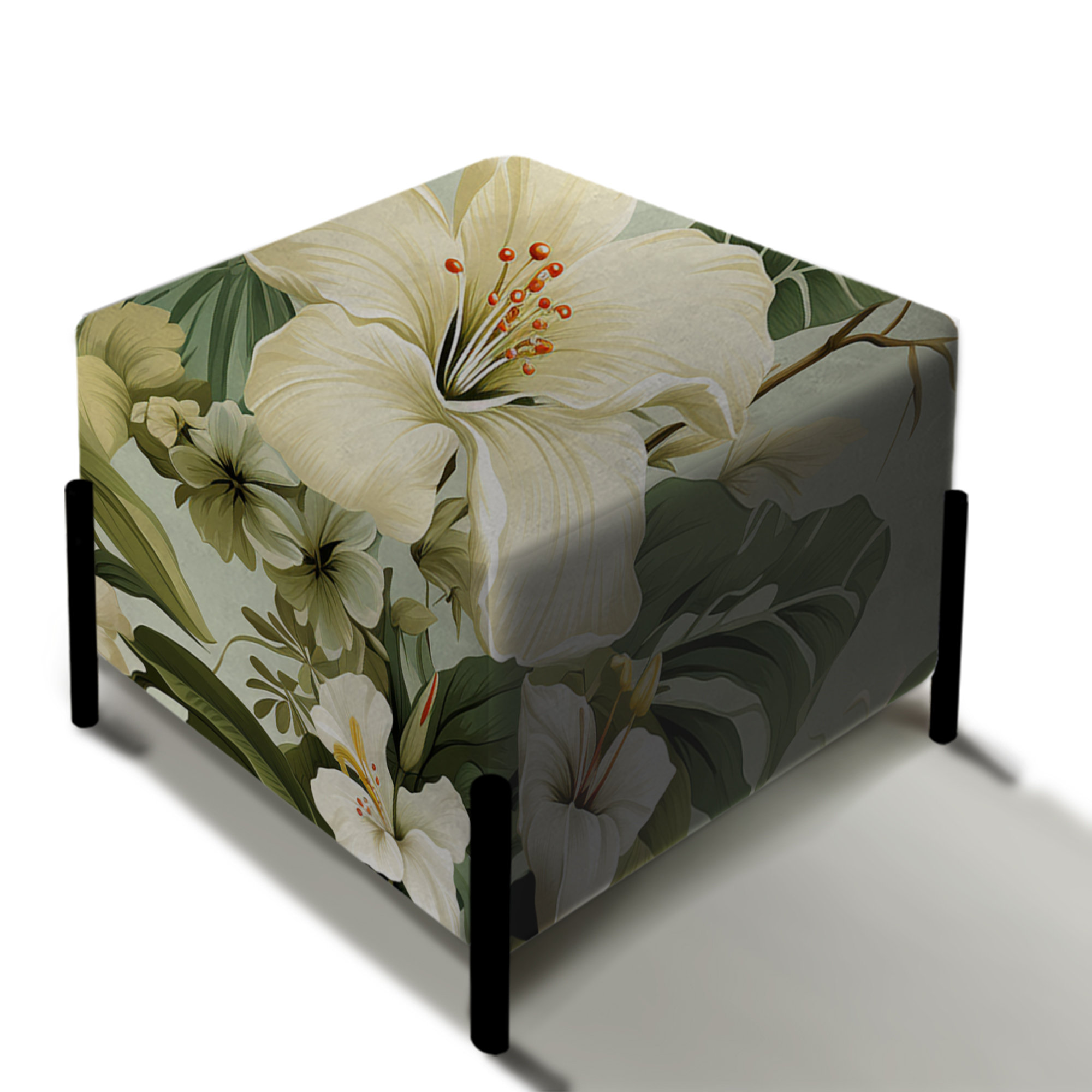 Design Art Zen Tropics Tropical Pattern - Tropical Square Ottoman | Wayfair