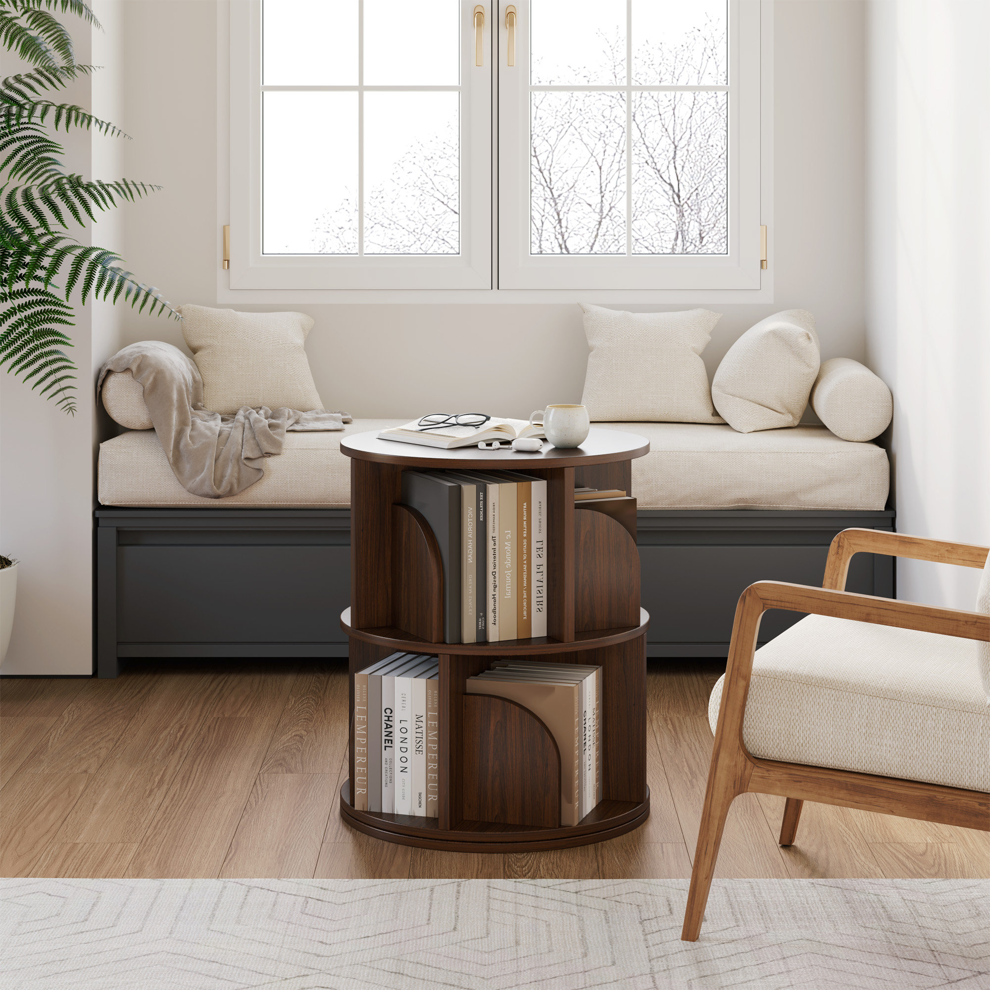 George Oliver Rotating Bookshelf, 2 Tier Small Bookcase Corner Shelves ...